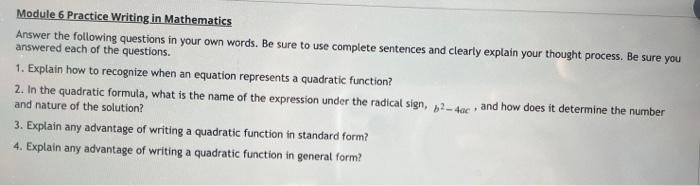 Solved Module 6 Practice Writing in Mathematics Answer the | Chegg.com