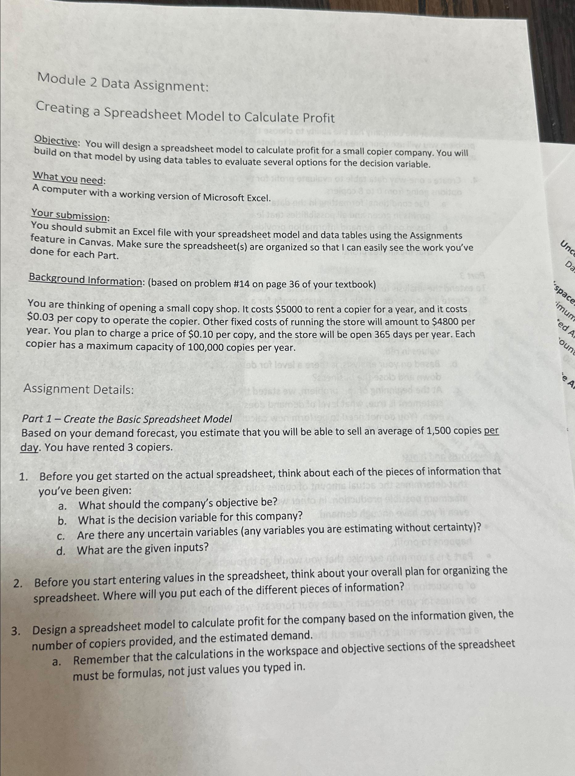 Solved Module 2 ﻿Data Assignment:Creating a Spreadsheet | Chegg.com