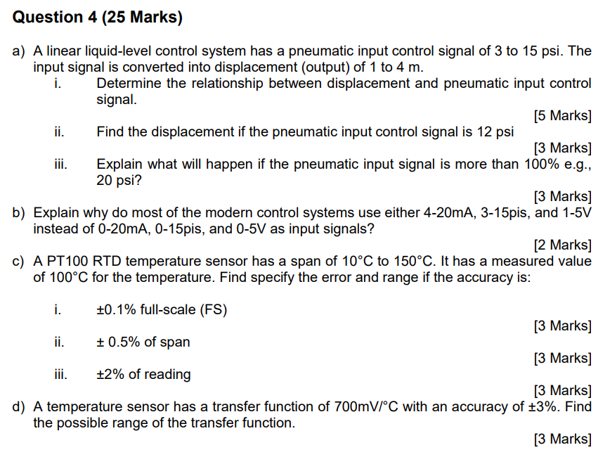 Solved Question 4 (25 ﻿Marks)a) ﻿A linear liquid-level | Chegg.com
