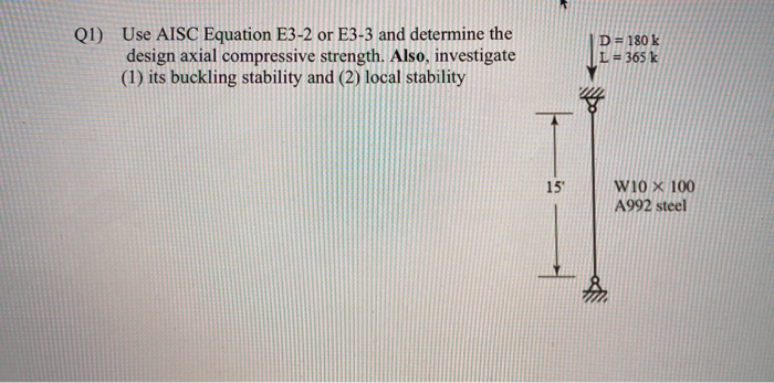 Solved Q1) Use AISC Equation E3-2 or E3-3 and determine the | Chegg.com