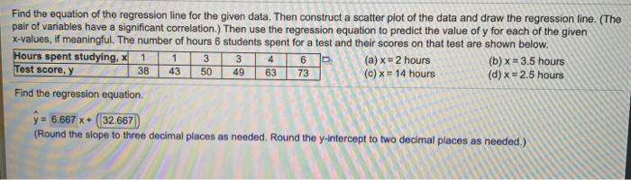 Solved 1 3 4 Find the equation of the regression line for | Chegg.com