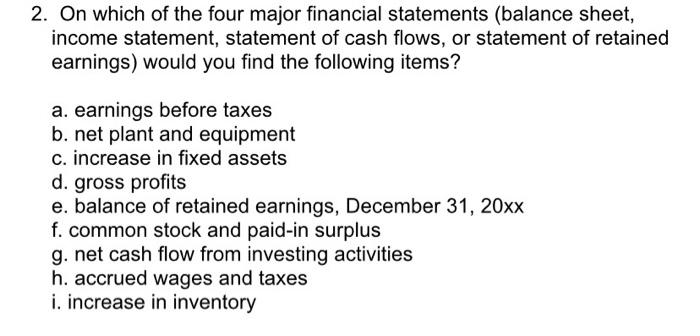 Solved 2. On which of the four major financial statements | Chegg.com
