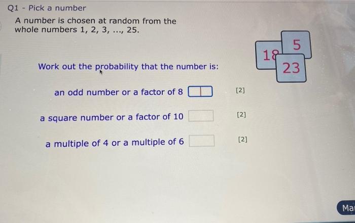 Solved Q1 - Pick a number A number is chosen at random from | Chegg.com