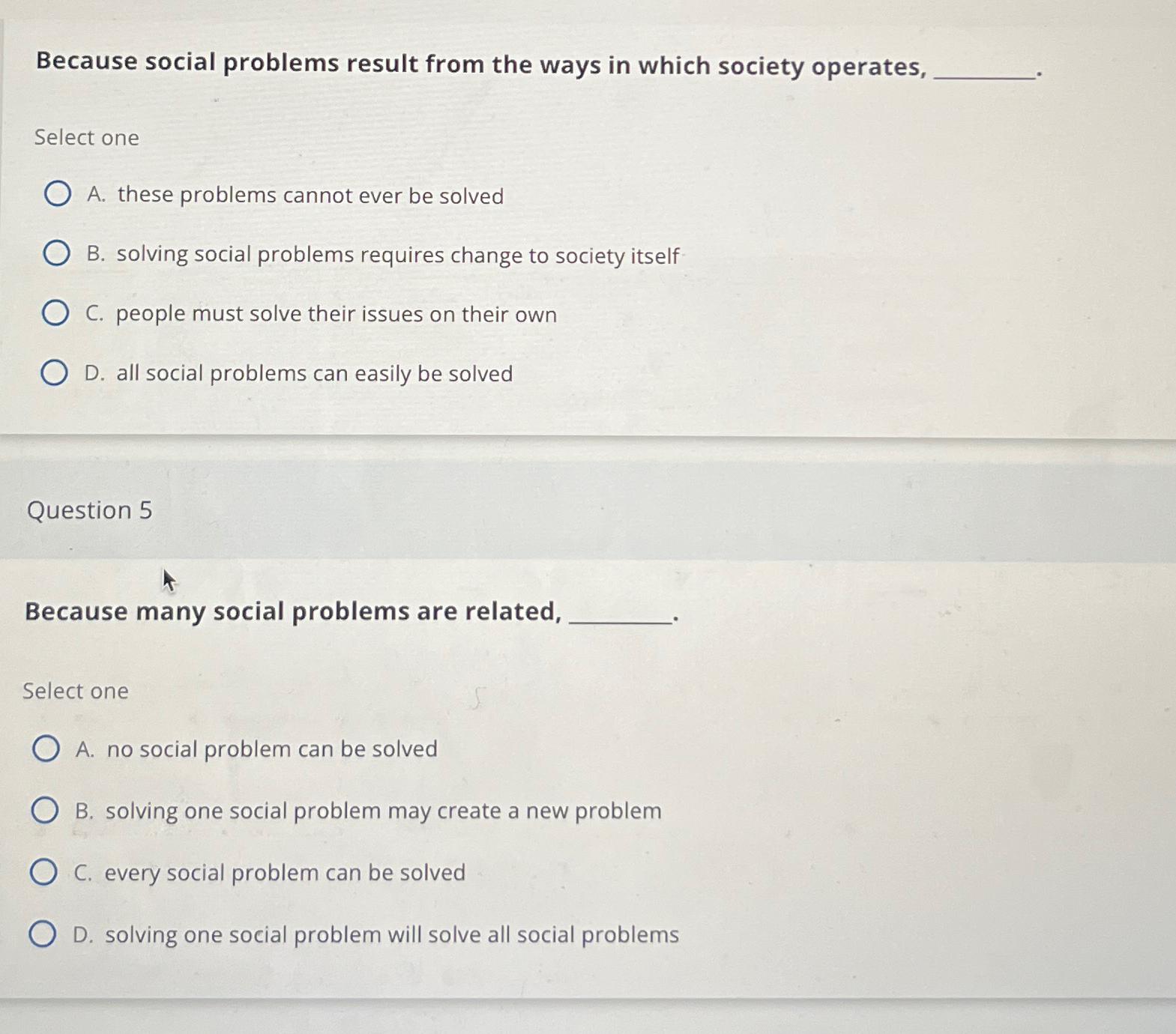 Solved Because social problems result from the ways in which | Chegg.com