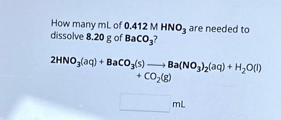 Solved How many mL ﻿of 0.412MHNO3 ﻿are needed to dissolve | Chegg.com