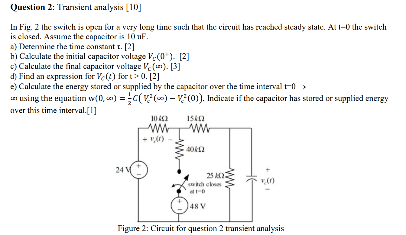 Solved Question 2: Transient analysis [10]In Fig. 2 ﻿the | Chegg.com