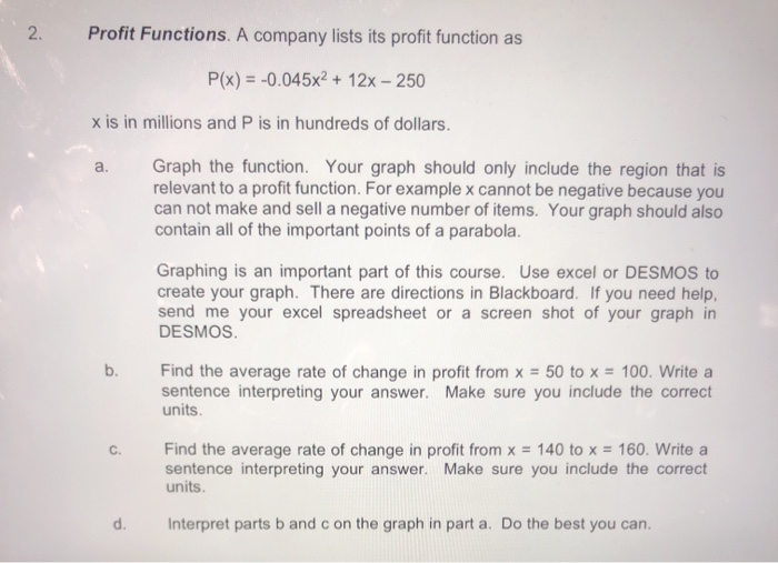 Solved Profit Functions. A company lists its profit function | Chegg.com
