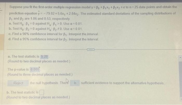 Solved Suppose you fit the first-order multiple regression | Chegg.com