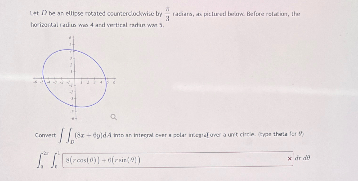 Solved Let D ﻿be an ellipse rotated counterclockwise by π3 | Chegg.com