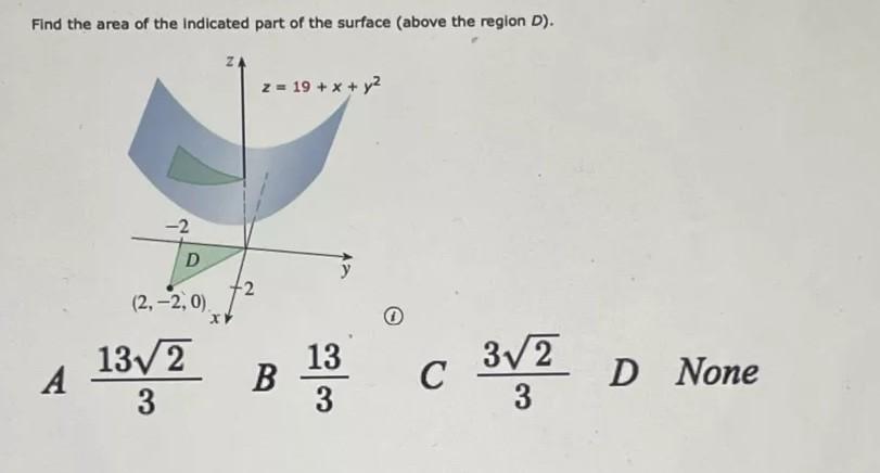 Solved Find the area of the Indicated part of the surface | Chegg.com