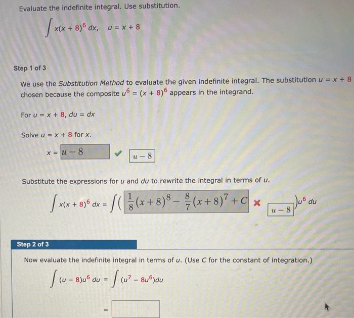Solved Evaluate the indefinite integral. Use substitution. ( | Chegg.com
