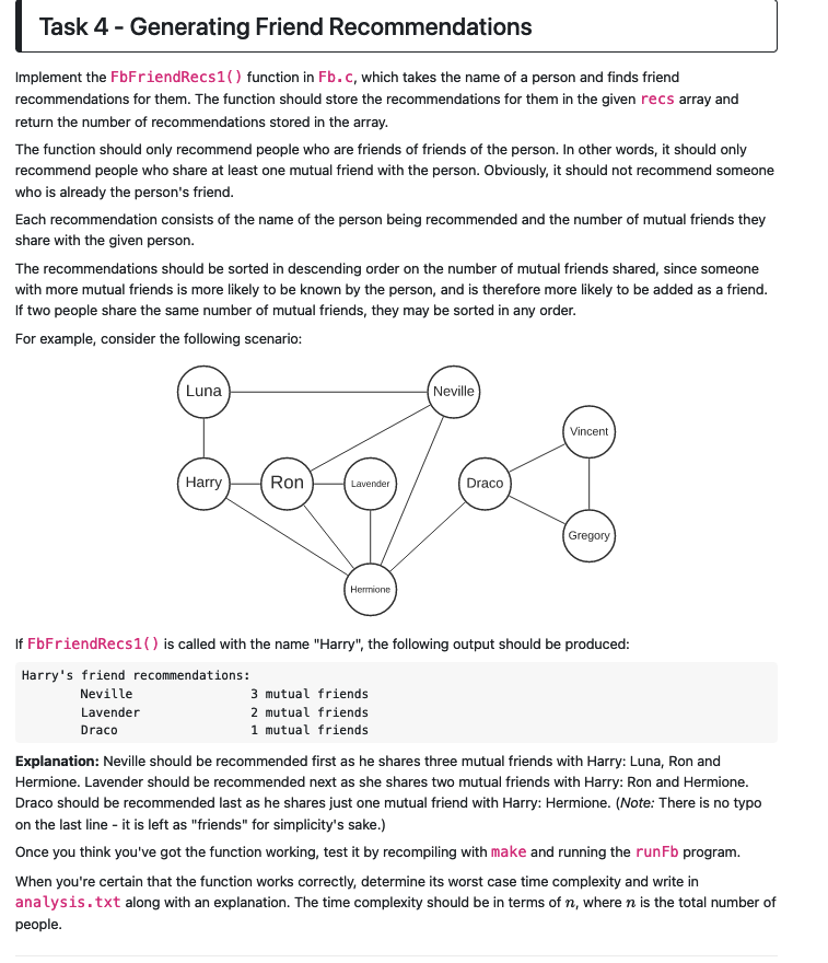 Solved Task 4 - ﻿Generating Friend RecommendationsImplement | Chegg.com