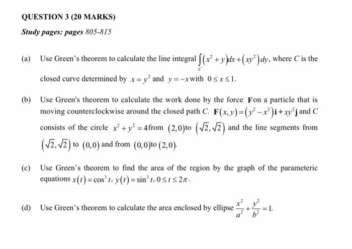 Solved (a) Use Green's theorem to calculate the line | Chegg.com