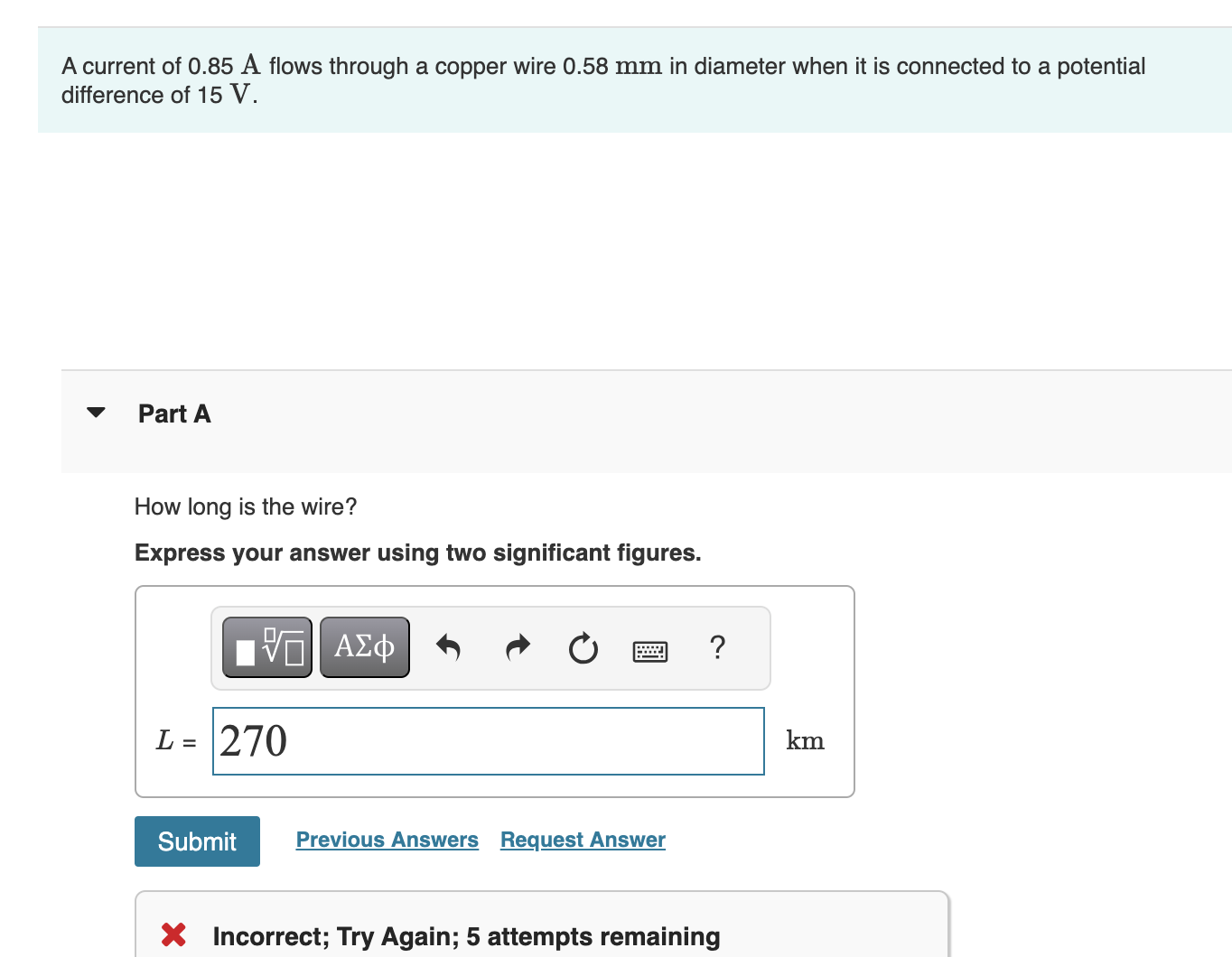 Solved A current of 0.85 ﻿A flows through a copper wire 0.58 | Chegg.com