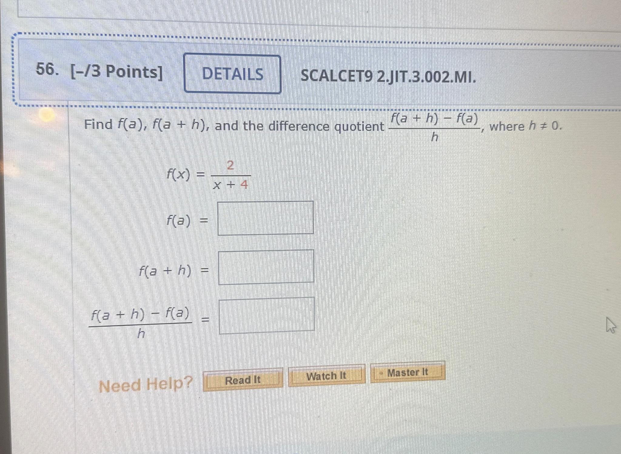 Solved [-/3 ﻿Points]SCALCET9 2.JIT.3.002.MI.Find | Chegg.com