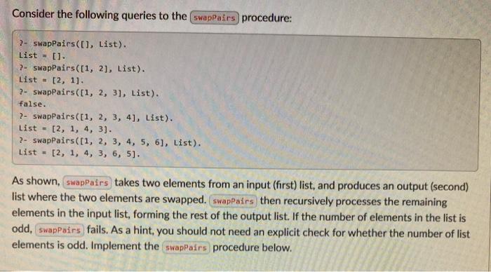 Consider the following queries to the swappairs | Chegg.com