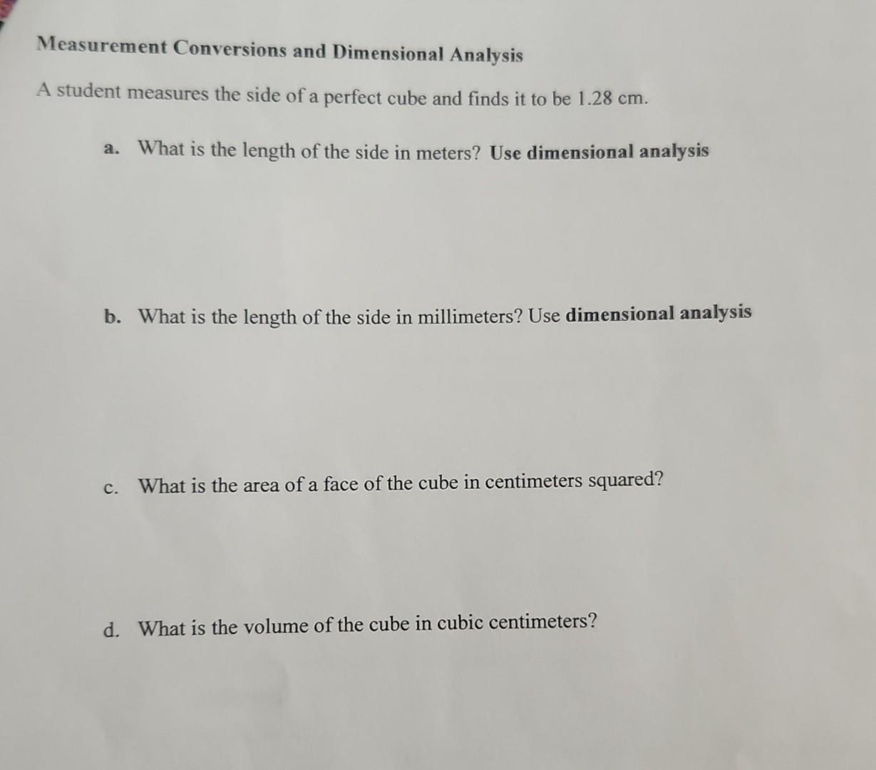 Solved Ieasurement Conversions and Dimensional Analysis | Chegg.com