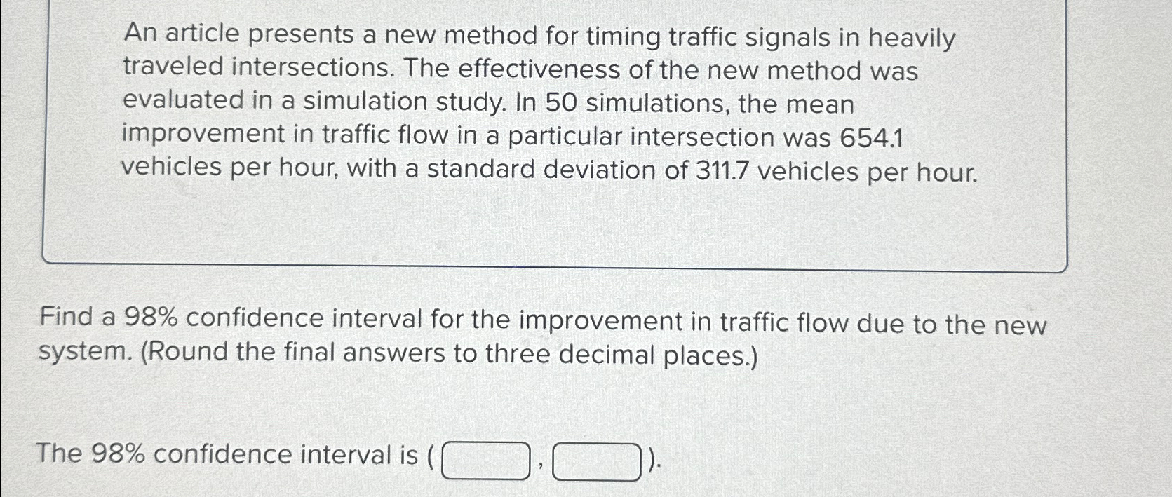 Solved An article presents a new method for timing traffic | Chegg.com