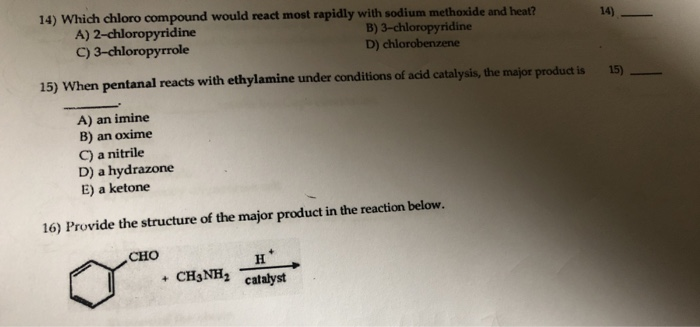 Solved 14) Which chloro compound would react most rapidly | Chegg.com