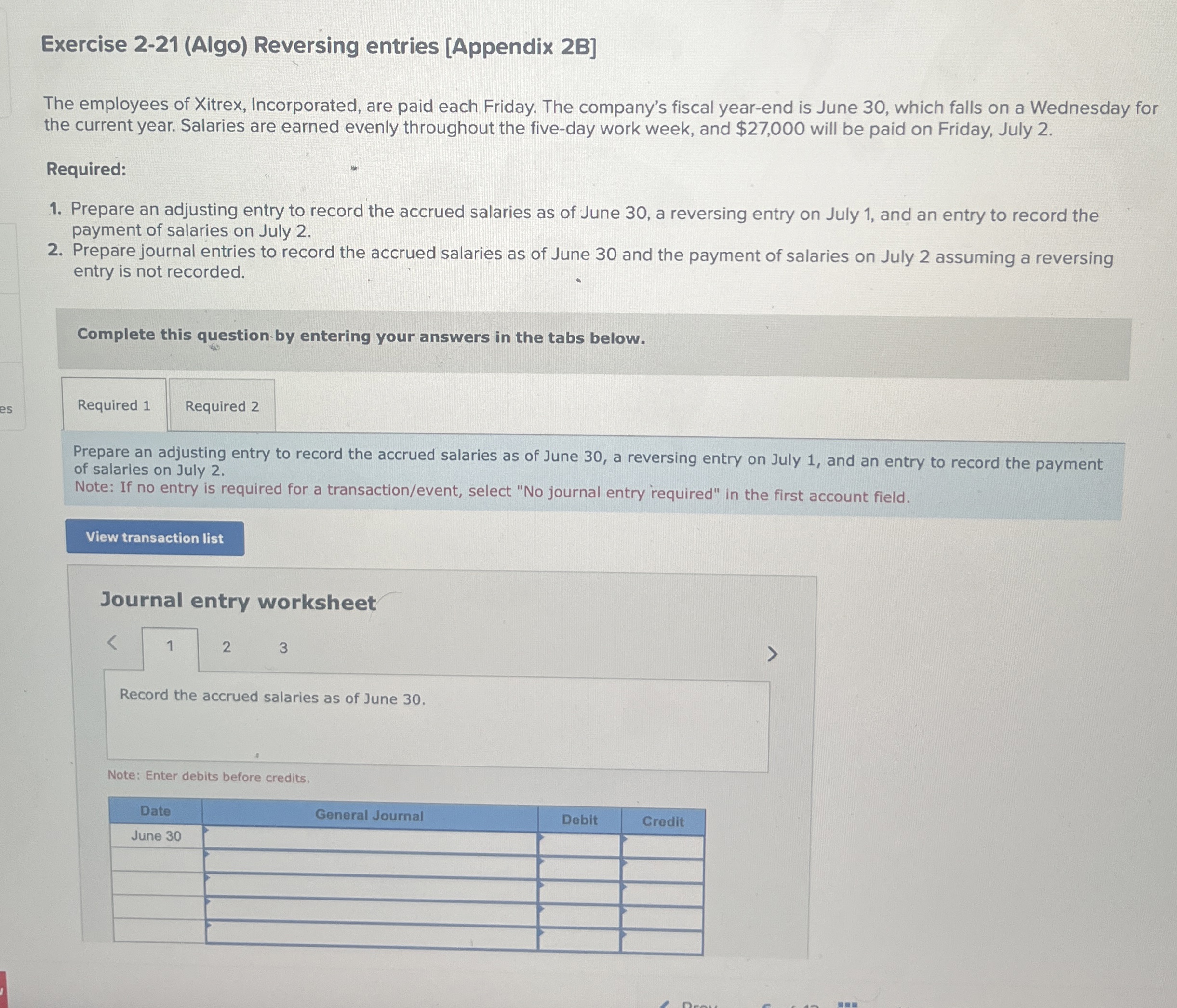 Exercise 2-21 (Algo) ﻿Reversing entries [Appendix | Chegg.com