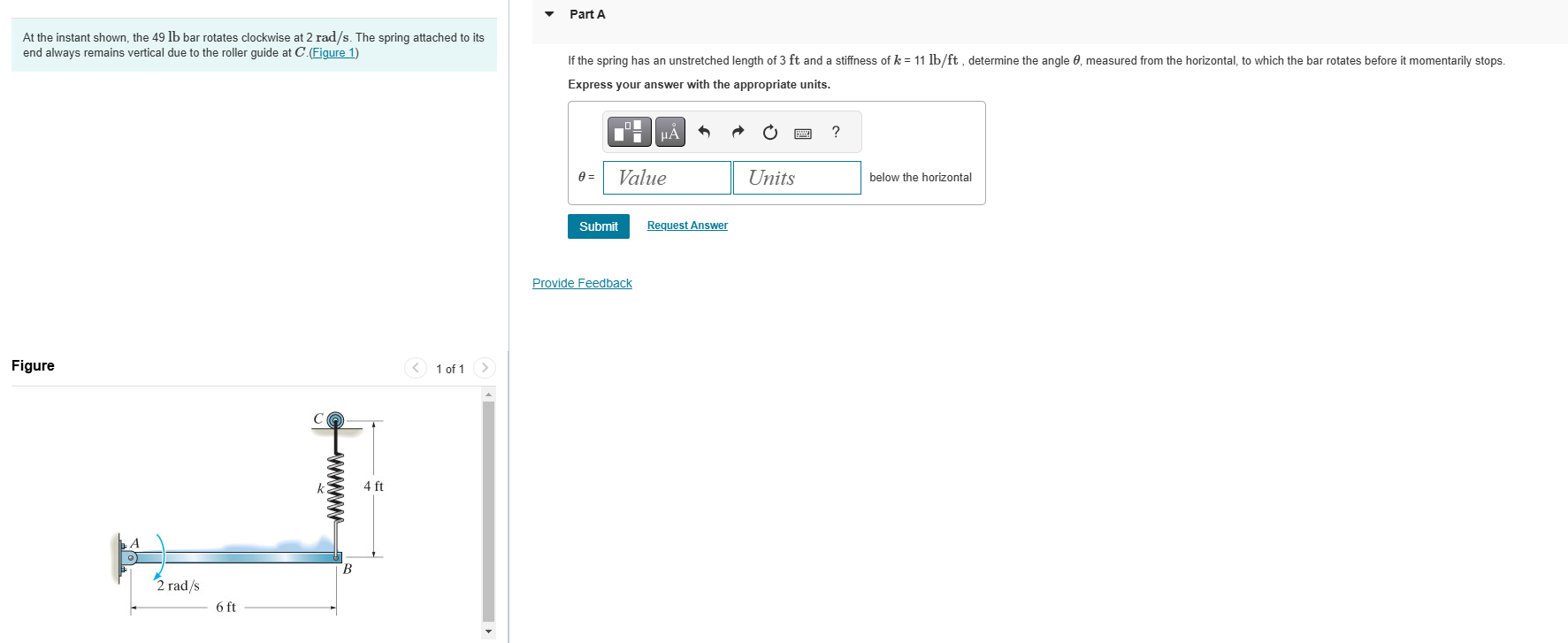 Solved If the spring has an unstretched length of 3 ﻿ft and | Chegg.com