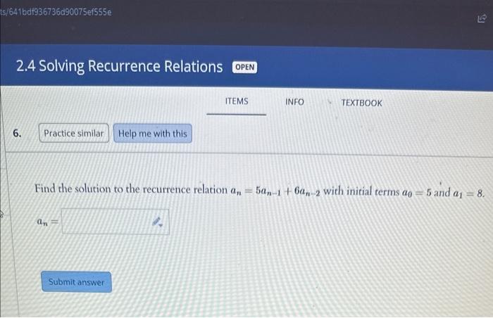 Solved Find the solution to the recurrence relation | Chegg.com
