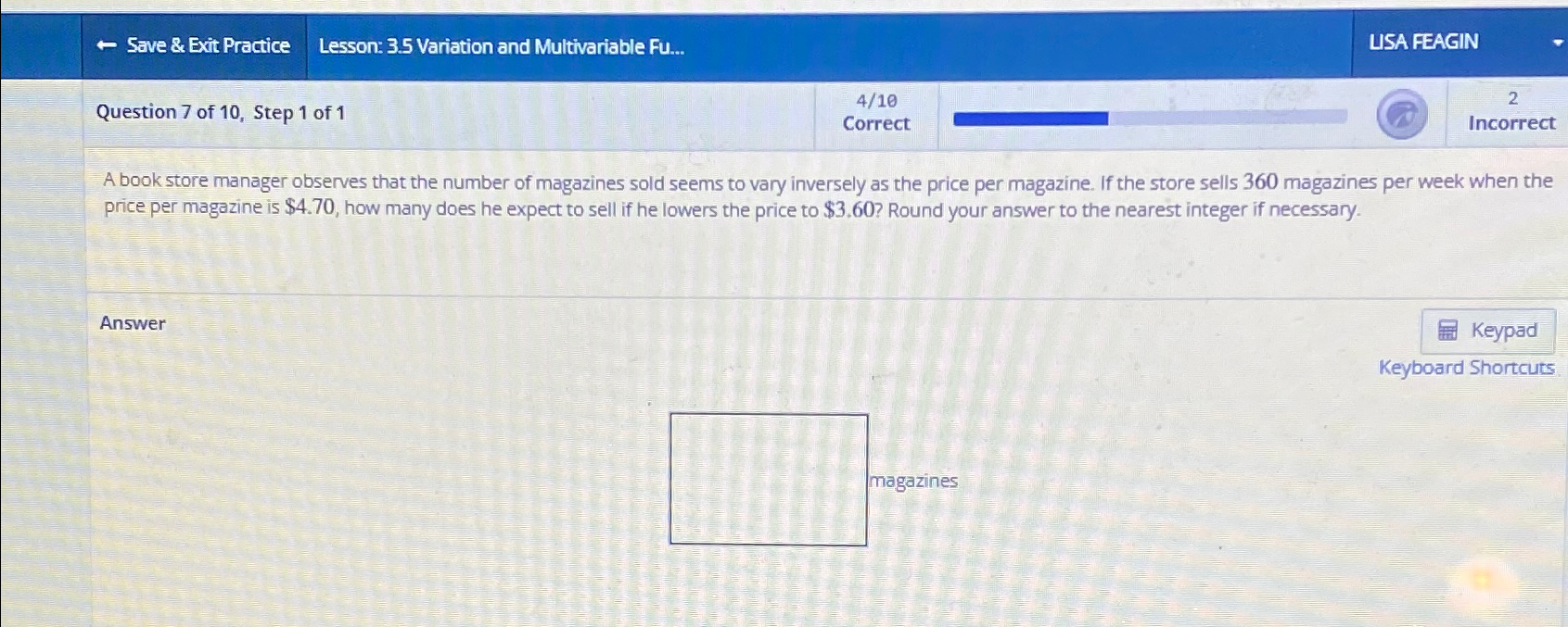 Solved \table[[- ﻿Save & Exit Practice,Lesson: 3.5 | Chegg.com