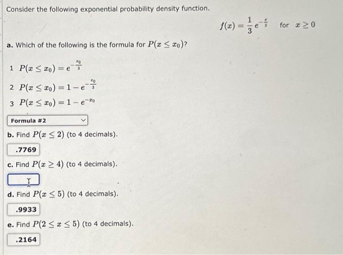 Solved Consider the following exponential probability | Chegg.com