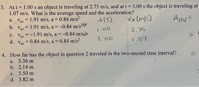 Solved 4. How far has the object in question 2 traveled in | Chegg.com
