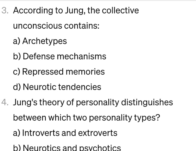 Solved According to Jung, the collective unconscious | Chegg.com