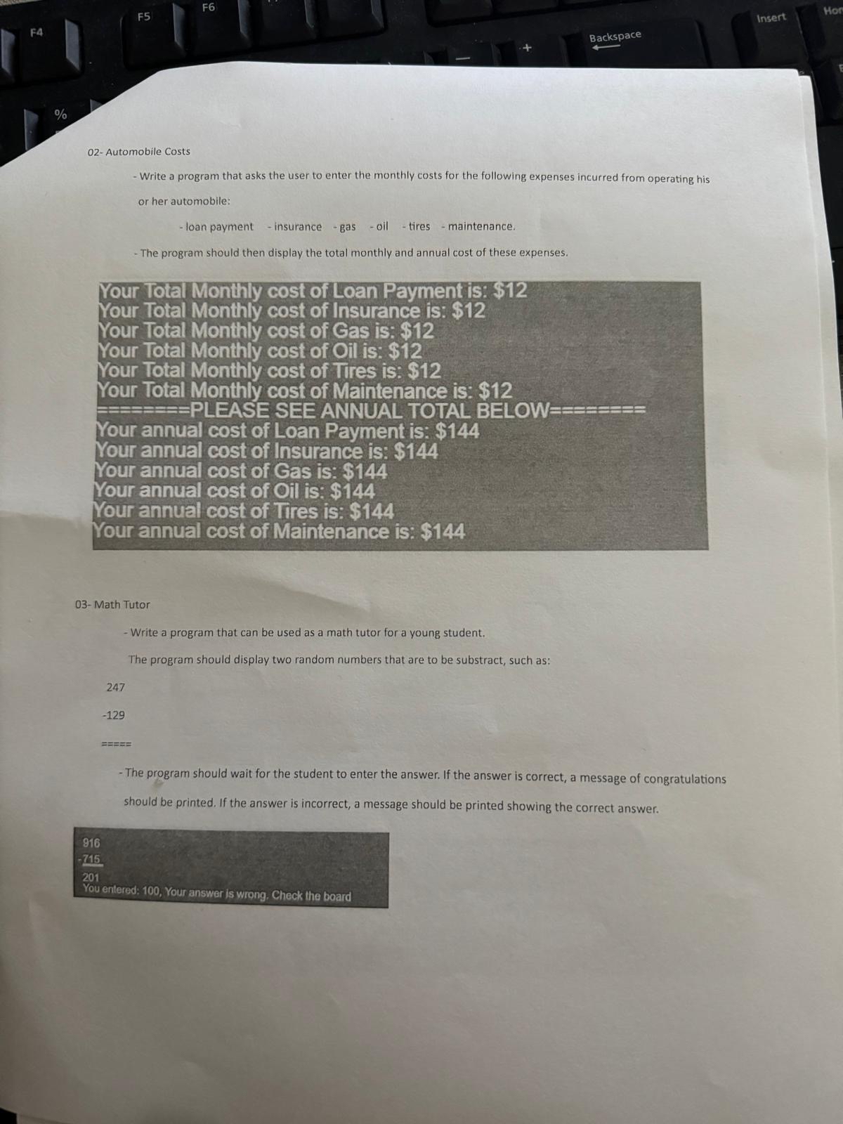 02- ﻿Automobile CostsWrite a program that asks the | Chegg.com