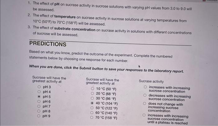 Solved 1. The effect of pH on sucrase activity in sucrose | Chegg.com