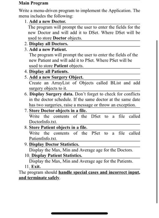 Main Program Write a menu-driven program to implement | Chegg.com