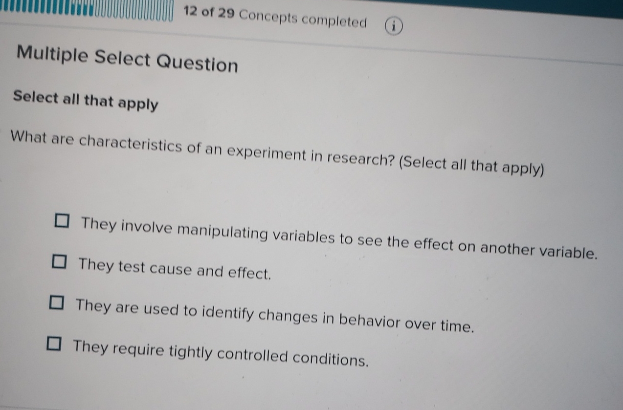 Solved 12 ﻿of 29 ﻿Concepts completedMultiple Select | Chegg.com