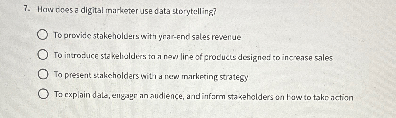 Solved How does a digital marketer use data storytelling?To | Chegg.com