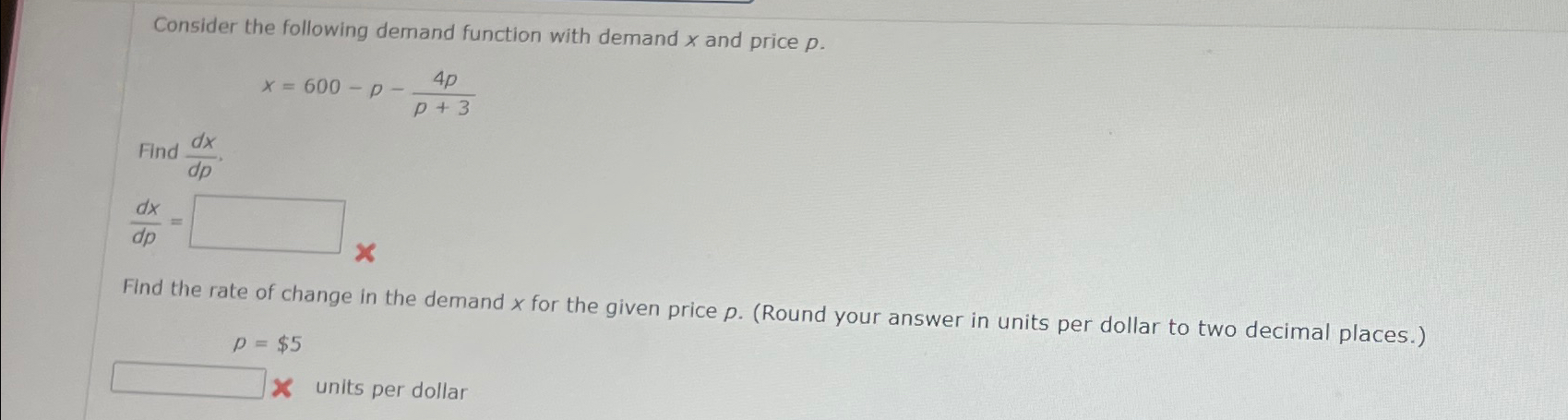 Solved Consider the following demand function with demand x | Chegg.com