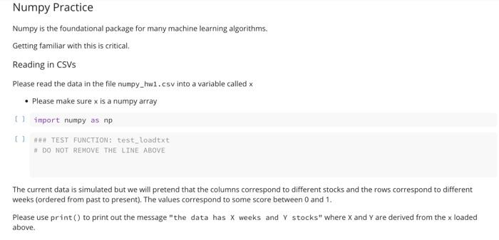 Numpy Practice Reasires in CSYk 4 Gearie make turs a | Chegg.com