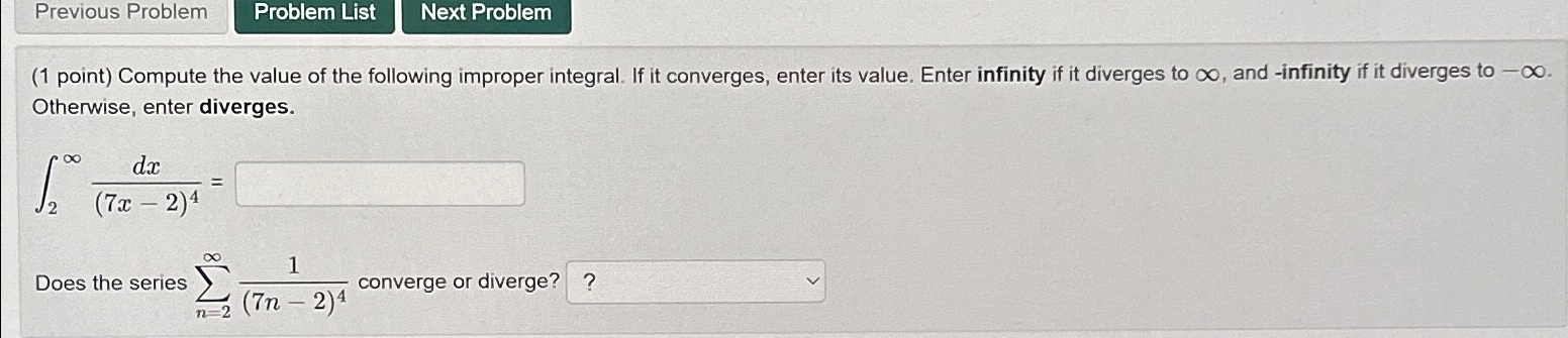 Solved Previous Problem(1 ﻿point) ﻿Compute the value of the | Chegg.com