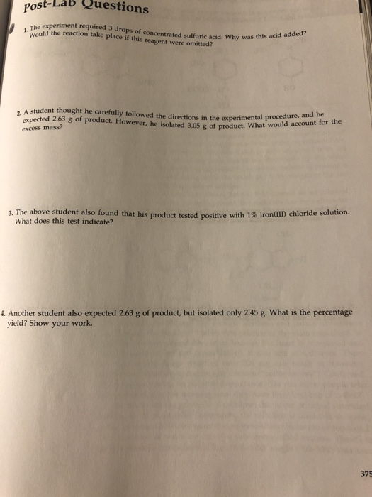 Solved post-Lab Questions The experiment required 3 doro d | Chegg.com
