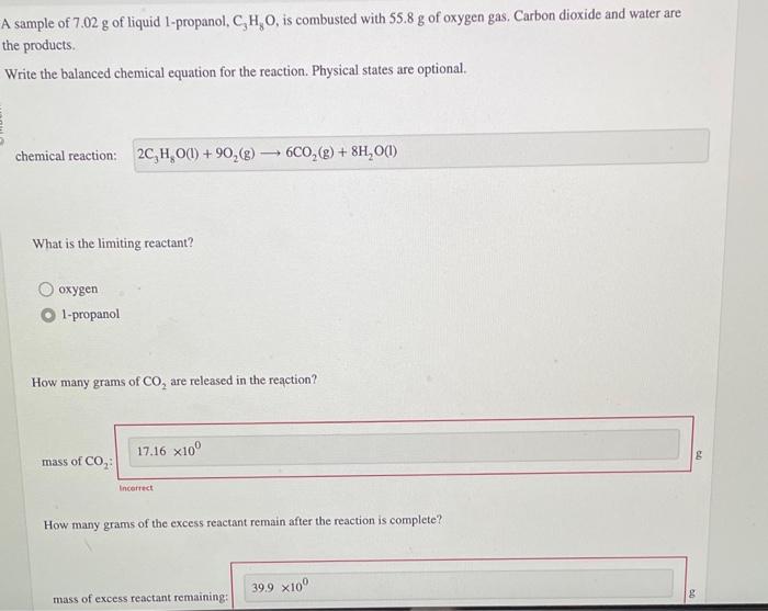 Solved A sample of 7.02 g of liquid 1-propanol, C3H8O, is | Chegg.com