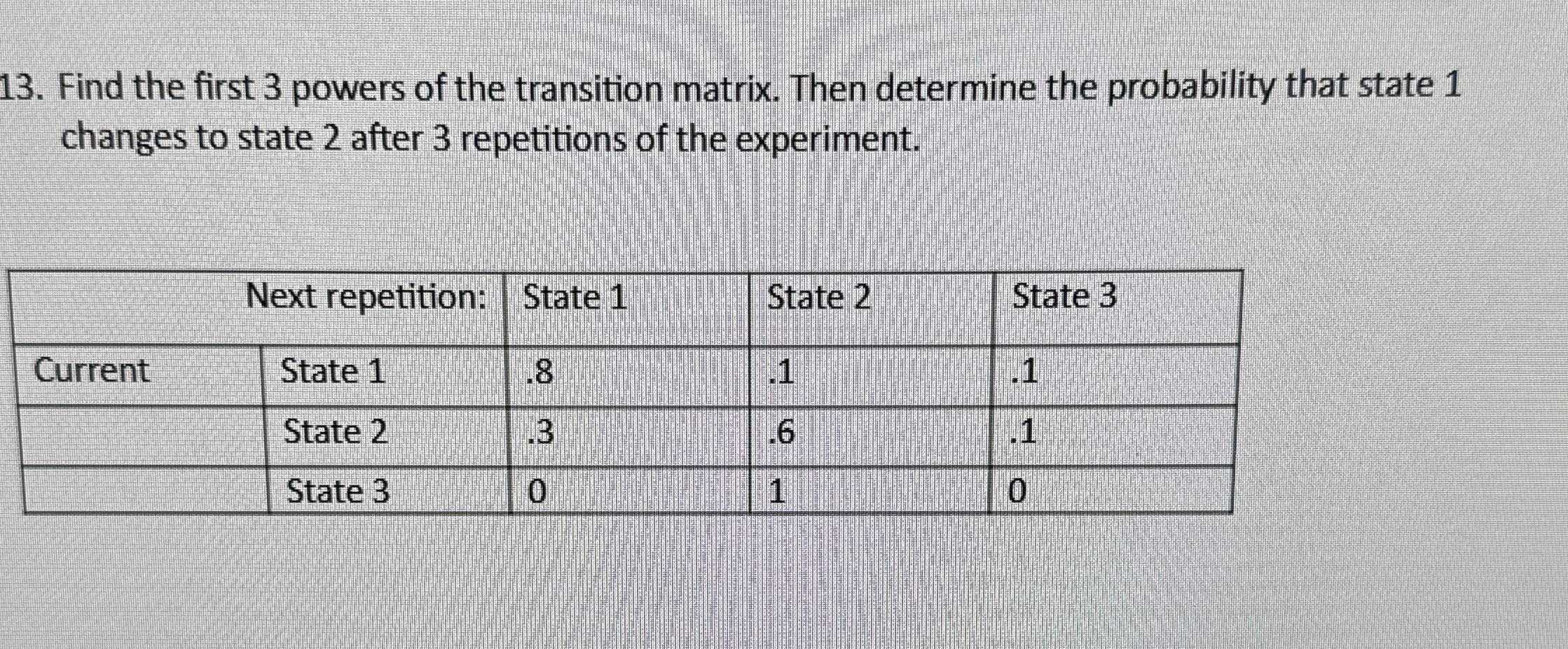 Solved Find the first 3 ﻿powers of the transition matrix. | Chegg.com