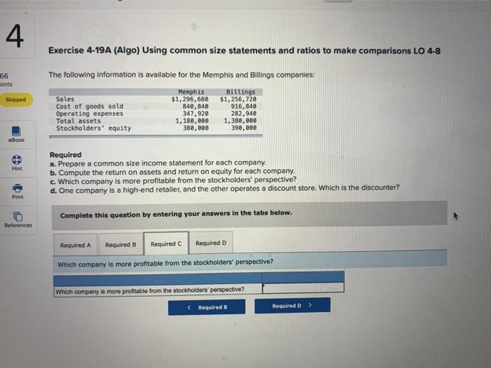 Solved 4 Exercise 4-19A (Algo) Using common size statements | Chegg.com