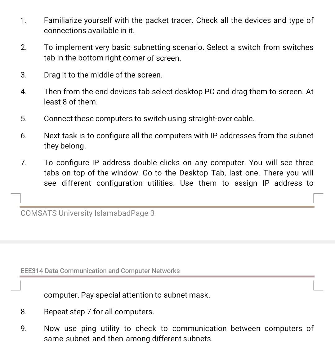 Solved 1. Familiarize yourself with the packet tracer. Check | Chegg.com