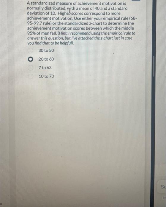 Solved A standardized measure of achievement motivation is | Chegg.com