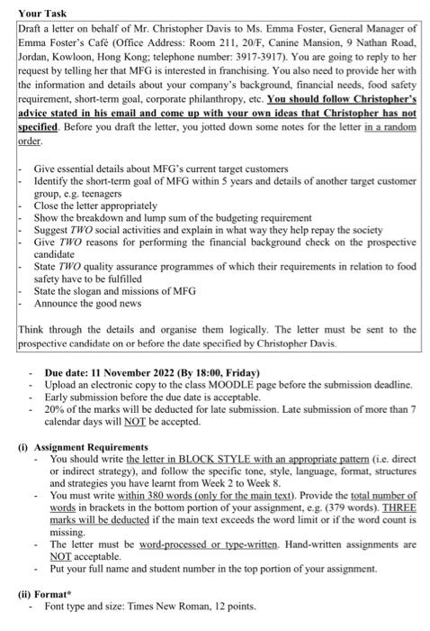 Assignment 2 (Individual) - Letter Writing (20\%) | Chegg.com