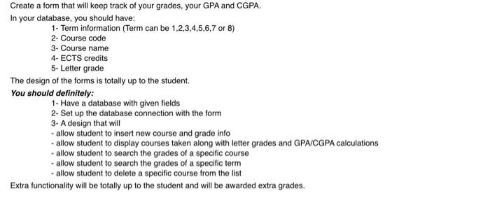 Solved Create a form that will keep track of your grades, | Chegg.com