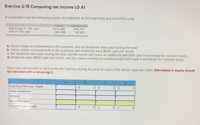 Solved Exercise 2-15 Computing net income LO A1 A | Chegg.com