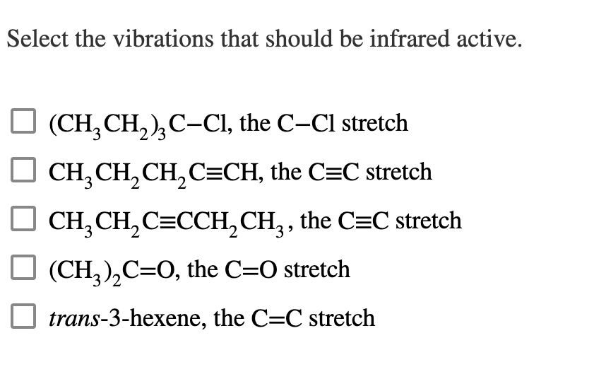 ff Select the vibrations that should be infrared | Chegg.com