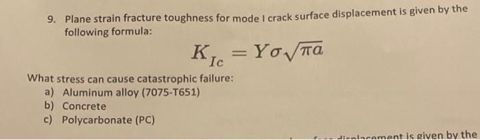 Solved 9. Plane strain fracture toughness for mode I crack | Chegg.com
