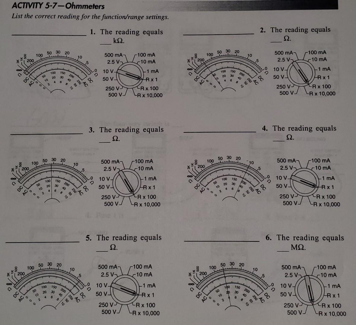 Solved ACTIVITY 5-7-Ohmmeters List the correct reading for | Chegg.com